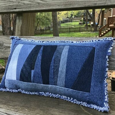 Denim Throw Pillow Sham With Pillow Form Included. Pieced Front and ...