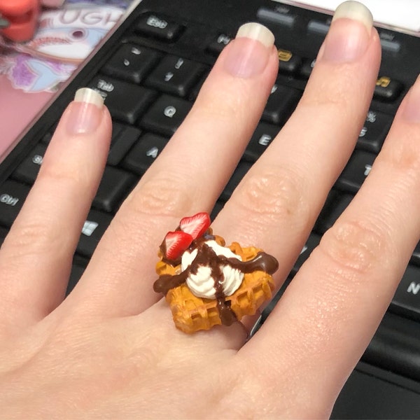 Chocolate Waffle Ring Food Ring Kawaii Ring Heart Waffle Ring Food ...