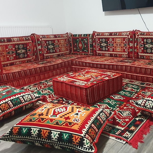 8'' Thick Arabic Majlis Modular Floor Sofa Set: Ethnic Floor Seating ...