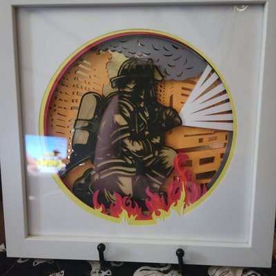 Firefighter Svg Light Box Fireman Shadow Box Firefighter 3D Paper Cut ...