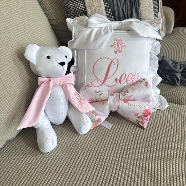 Embroidered Baby 4 Pcs Set-memory Bear,bib,name Pillow,bolster Pillow ...