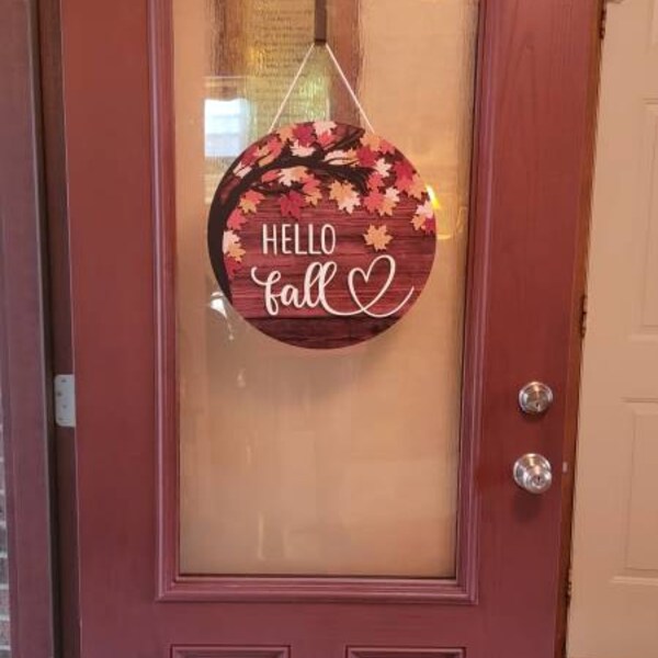 Hello Fall Door Sign, Autumn Door Hanger, Fall Welcome Sign, Autumn ...