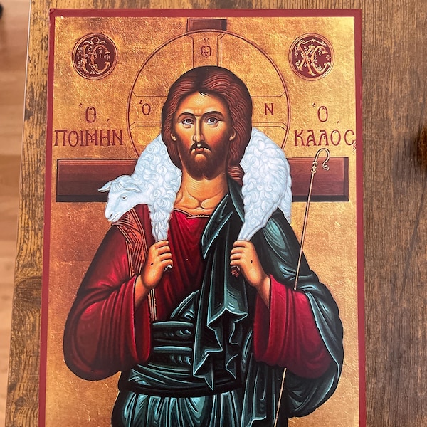 Jesus Christ the Good Shepherd, Wooden Handmade Icon Greek Premium ...