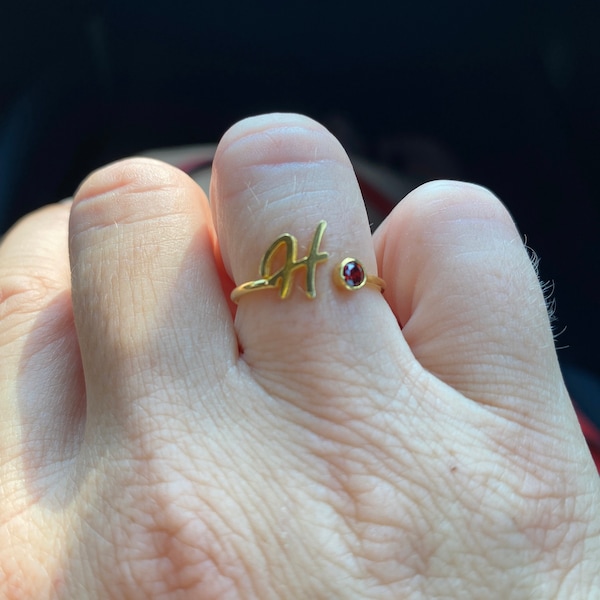 Custom Initial Gemstone Ring • Birthstone Ring • Name Ring • Adjustable ...