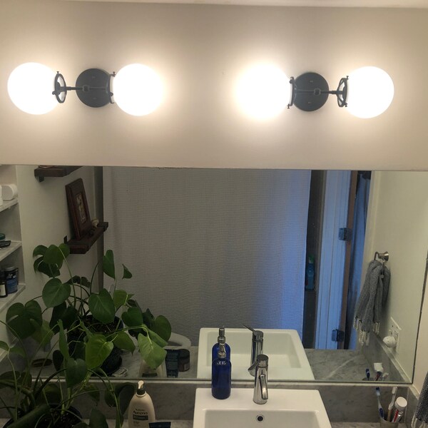 Globe Light - Mid Century Lighting - Vanity Light - Black Vanity - Opal ...
