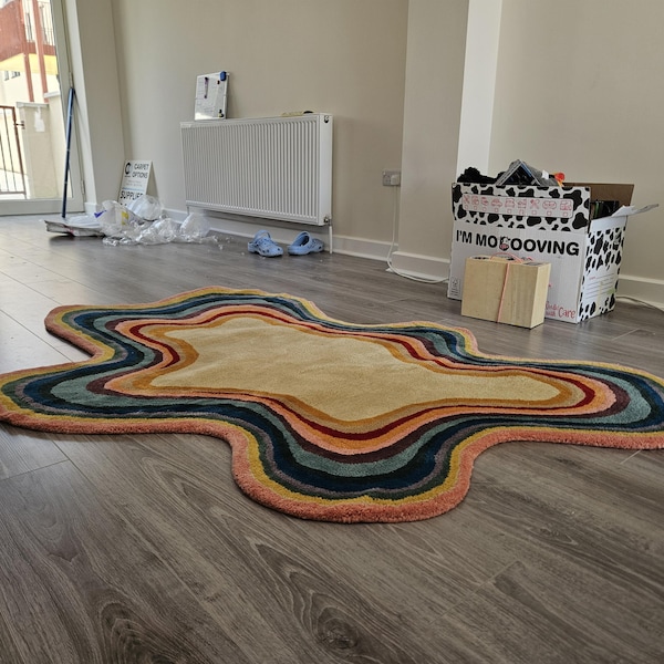 Groovy Wave Hand-tufted Wool Rug | Mid-century Modern Abstract Area Rug ...
