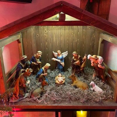 Ready to Ship,large Traditional Log Nativity Stable, 18 1/2x 15x 13 1/4 ...