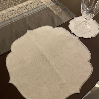 White Linen Medallion Placemats, Embroidered Table Mats With Colorful ...