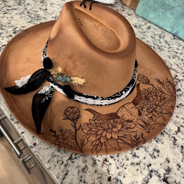 Sunflower Cowgirl Hat Turquoise, Western, Cowboy, Lainey Wilson, Floral, Flowers, Brown, Tan ...