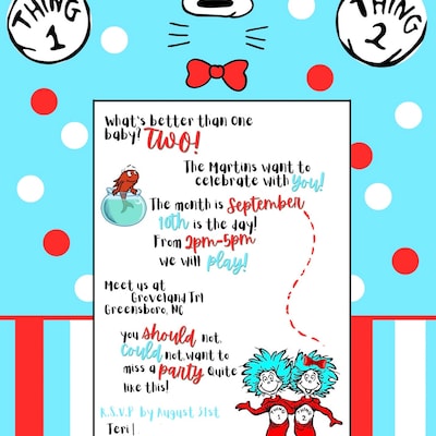 Thing 1 Water Bottle Label, Dr Seuss Water Bottle Label, Thing 2 ...