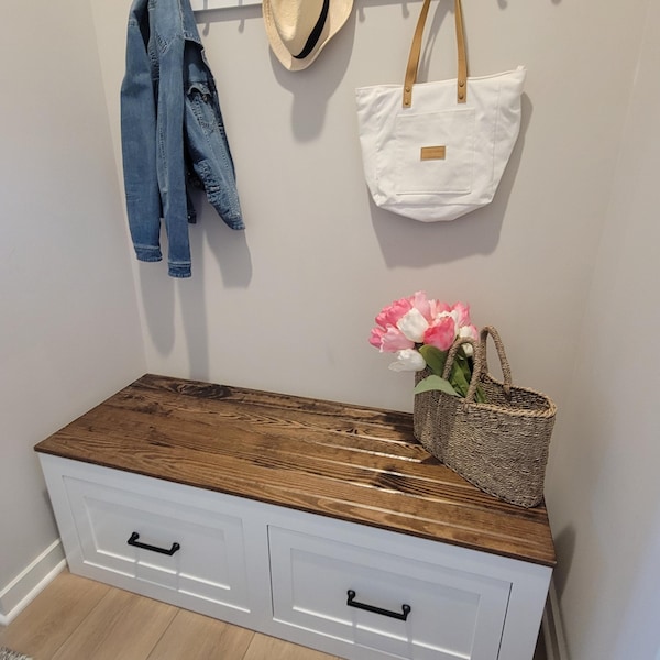 Custom Shaker Mudroom Entryway Bench With Front Drawers - Storage Bench ...