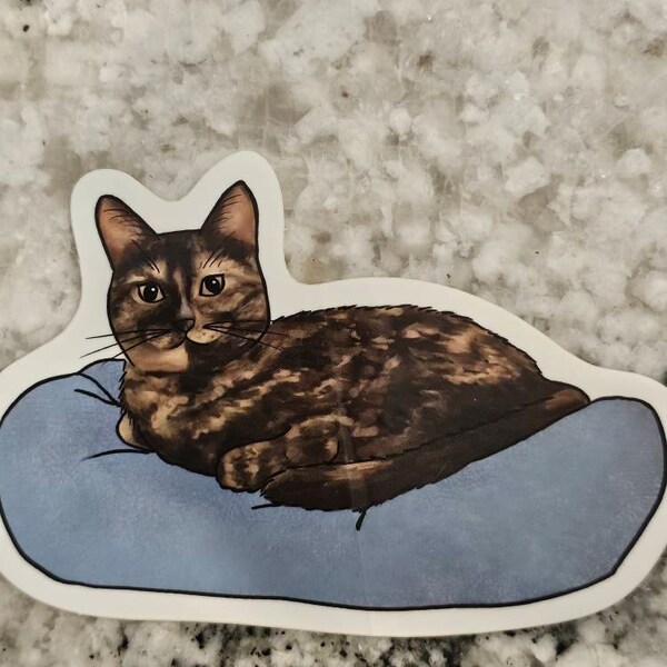 Tortoiseshell Cat Sticker 4.14x3 In, Tortie Cat Sticker, Hand Drawn Art ...