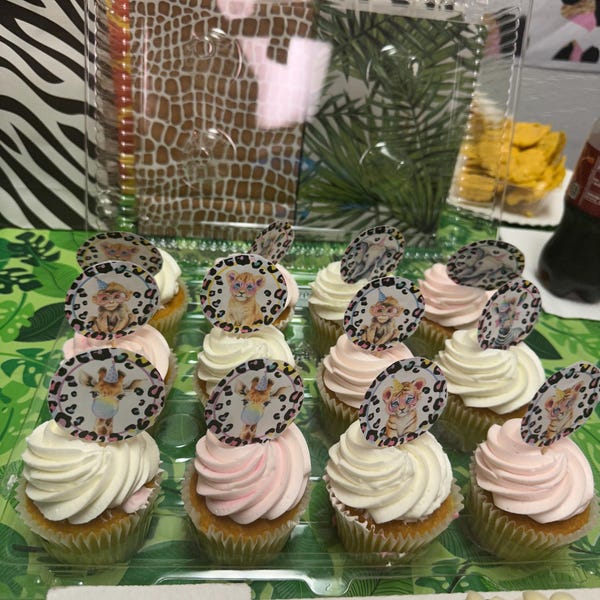 Safari Party Animal Cupcake Toppers Rainbow Safari Stickers Tags ...