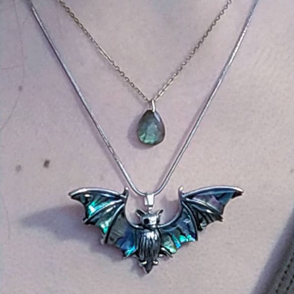 Bat Necklace, Abalone Bat, Bat Pendant, Goth Necklace, Gothic Necklace ...