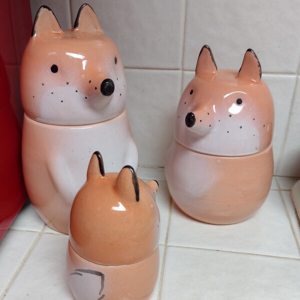 Orange Fox Jar, Fox Pottery Container, Handmade Sugar Bowl With Lid ...