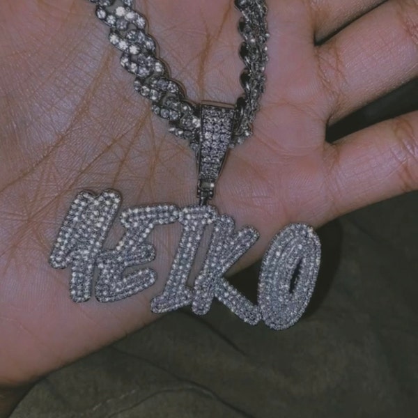 Custom Icy Cursive Name Necklace: Cuban Chain, Personalized Letter ...