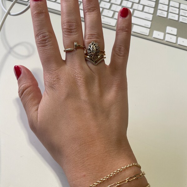 V Ring Set, Stacking Ring, Chevron Ring, Minimalist Ring, Wedding Band ...