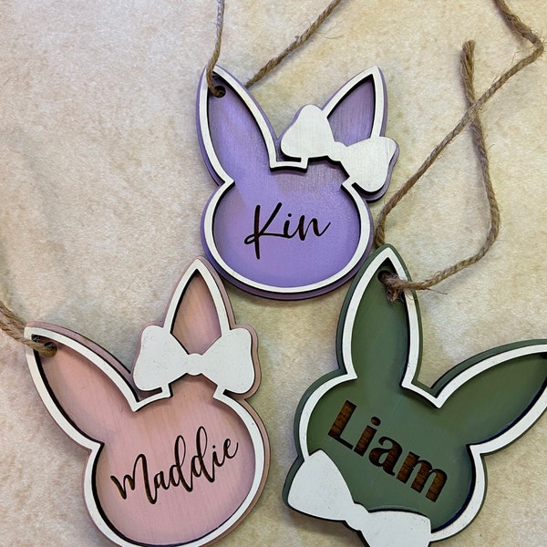 Personalized Easter Basket Name Tag . Wooden Name Tag . Easter Bunny ...