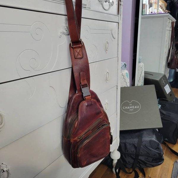 Genuine Leather Sling Bag Retro Crossbody Sling Backpack Handmade ...