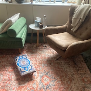 Ottoman Stool, Lobby Stool, Upholstered Footstool, Aztec Stool, Orange ...