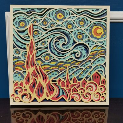 Starry Night Van Gogh 3D Svg Mandala Files, Multilayer Panel for Laser ...