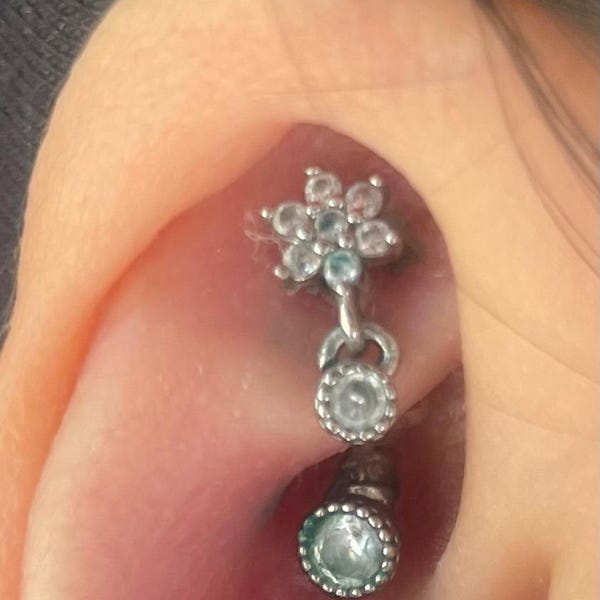 14K Solid Gold Dangle CZ Hidden Helix Piercing/rook Earring/cartilage ...