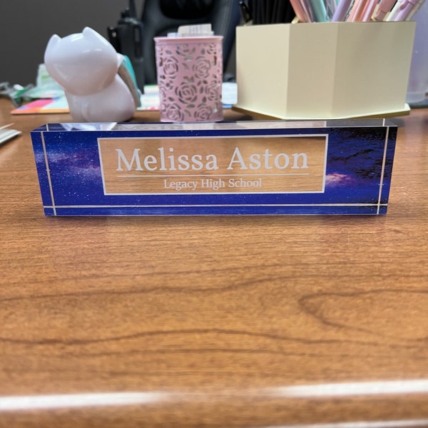 Personalized Name Plate for Desk | Clear Acrylic Galaxy Nebula Art ...