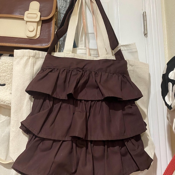 Chocolate Cotton Twill Ruffle Purse, Custom Made Messenger Bag - Etsy