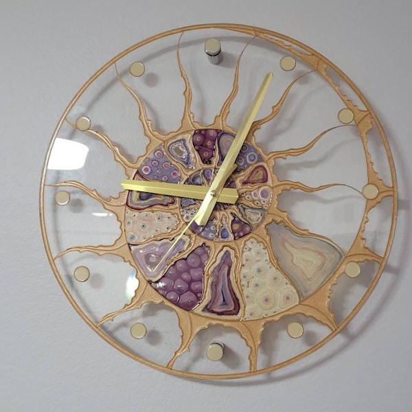 Chic Golden and Purple Stain Glass Clock - Skeleton Trahsparent Wall ...
