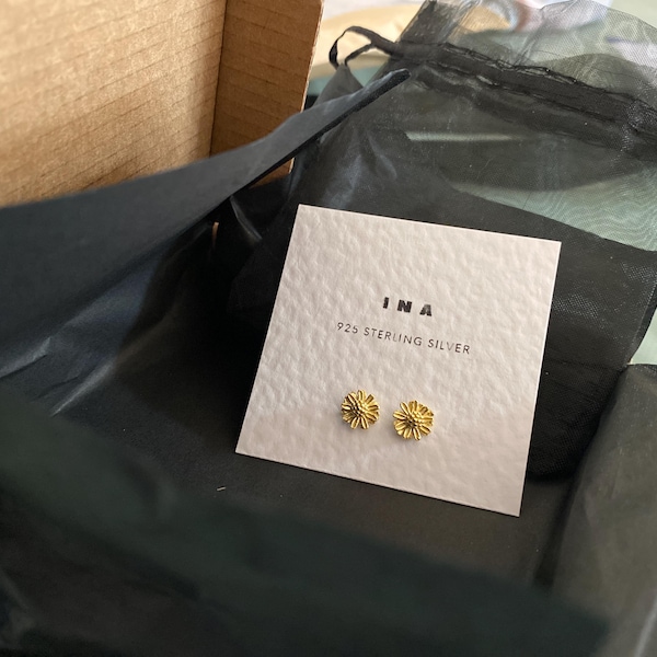 14k Tiny Gold Stud Set , Celestial Earrings Set , Sterling Silver Studs ...