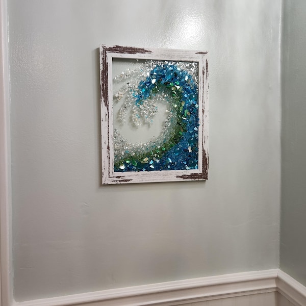 Seashell Sandbar Coastal Sea Glass Art, Ocean Glass Art, Coastal Window ...