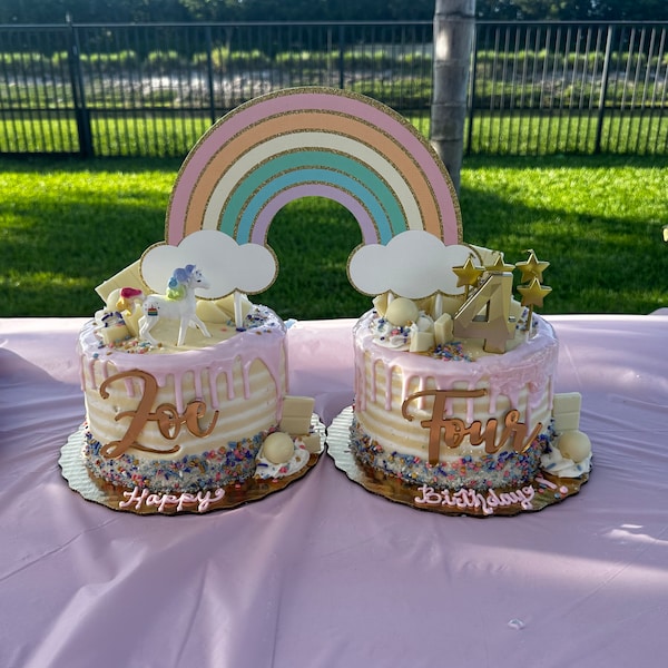 Pastel Rainbow Cake Topper, Double Cake Topper, Personalised Custom ...