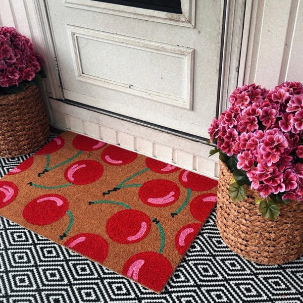 Cherry Coir Doormat, Colorful Fruit Welcome Mat for Spring and Summer ...