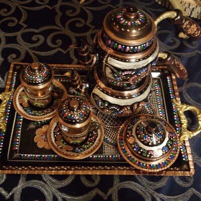 Turkish Copper Handmade Pure Copper Sugar Bowl Tea Set,embroidered ...