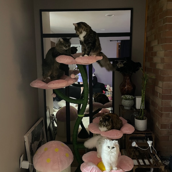EDEN Wood Floral Cat Tree Tower, Wooden Cat Tower, Modern Cat Climbing ...