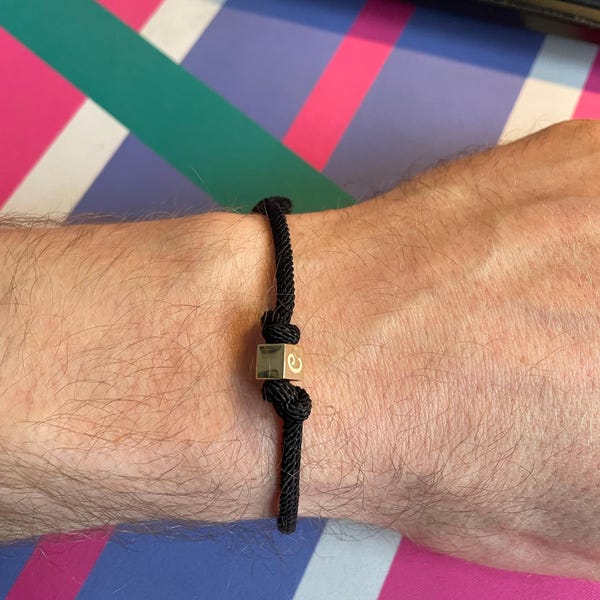 Personalized Gold Cube Initial Bracelet for Men , 14k Solid Gold Custom ...