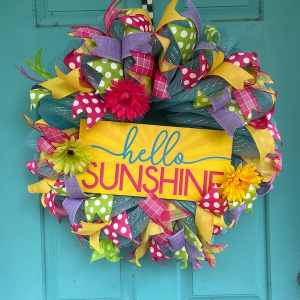 Hello Summer Wreath, Summer Wreath, Front Door Wreath, Colorful Summer ...