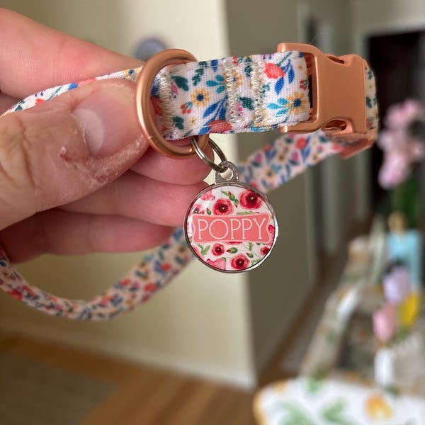 Poppy Dog Tag, Flower Pet Tag, Dog Name Tag | Personalised Pet Tag - Etsy