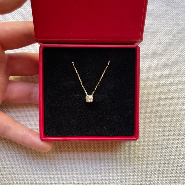 Attached Diamond on Chain, 14kt Gold Diamond Necklace, Diamond ...