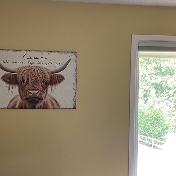 Highland Cow Wood Wall Art, Farmhouse Country Decor, Cow Wallhanging ...