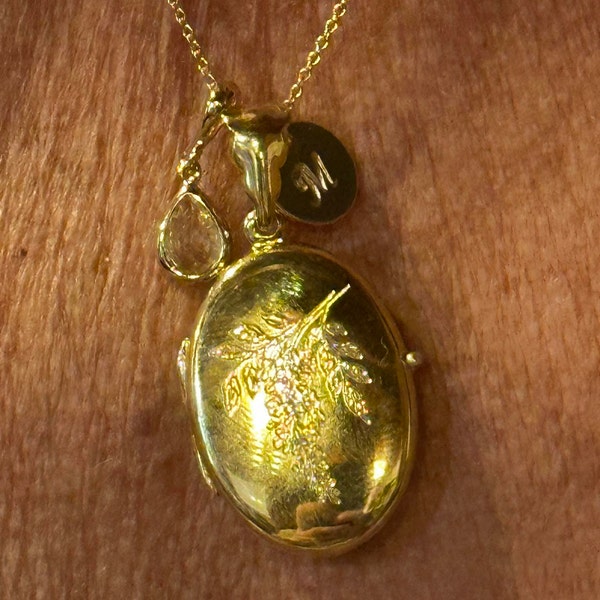 Cutsom Engrave Oval Gold Plated Locket With Photo,custom Birthstone ...