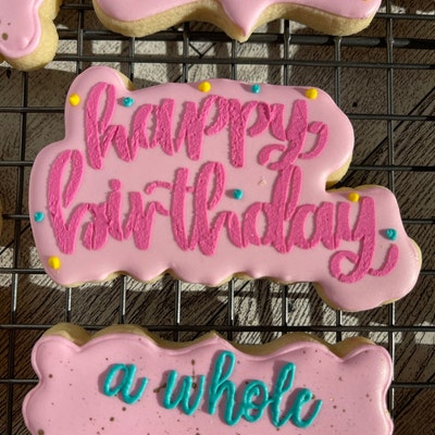 Happy Birthday Plaque Cookie Cutter W/ Matching Stencil, Fondant and ...