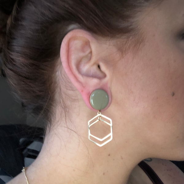 Elegant Geometric Dangle Plugs /8g ,6g ,4g ,2g ,0g ,00g ,1/2, 9/16 , 5/ ...