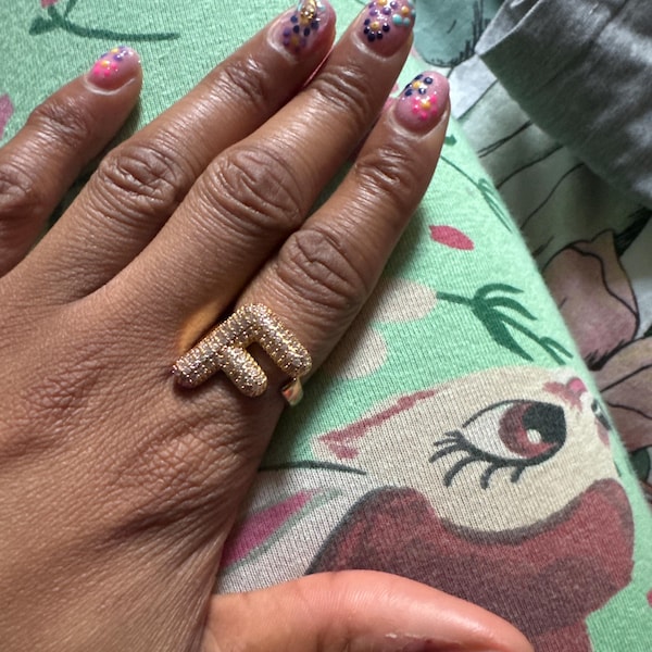 Personalized Gold Initial Ring for Women, 14K Gold Plated, Adjustable ...