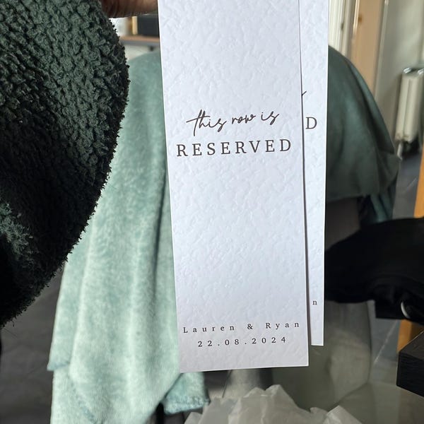 Personalised Wedding Reserved Seat Signs, Seating Tags, Reserved Row ...