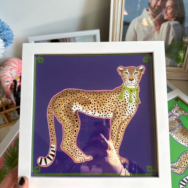 Art Print Chinoiserie Cheetah With Tassels on Purple - Etsy