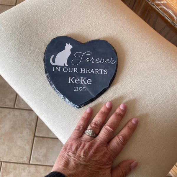 Cat Passing Away Gift, Heart Rock Memorial Personalized Slate Stone SD ...
