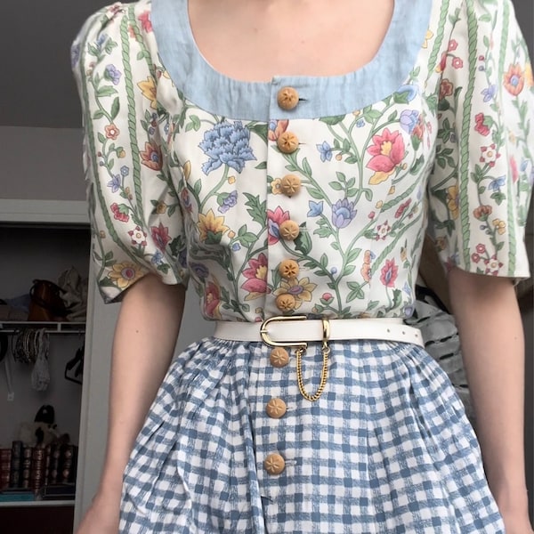 Floral Dress Puffy Sleeves Victorian Style Dres V Waist/cottage Core ...
