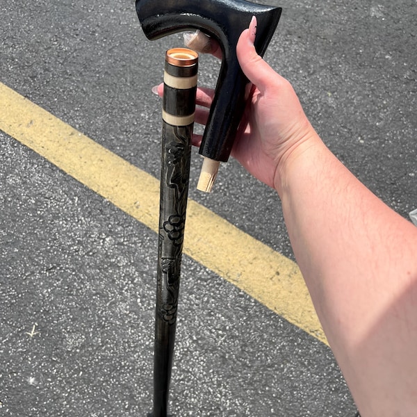 Black Elegant Walking Stick for Ladies Vine, Hand Carved Cane for ...