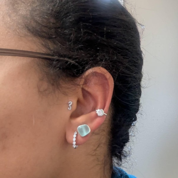 Shell Cartilage Ring in Sterling Silver, Mermaid Helix Hoop, Tragus ...